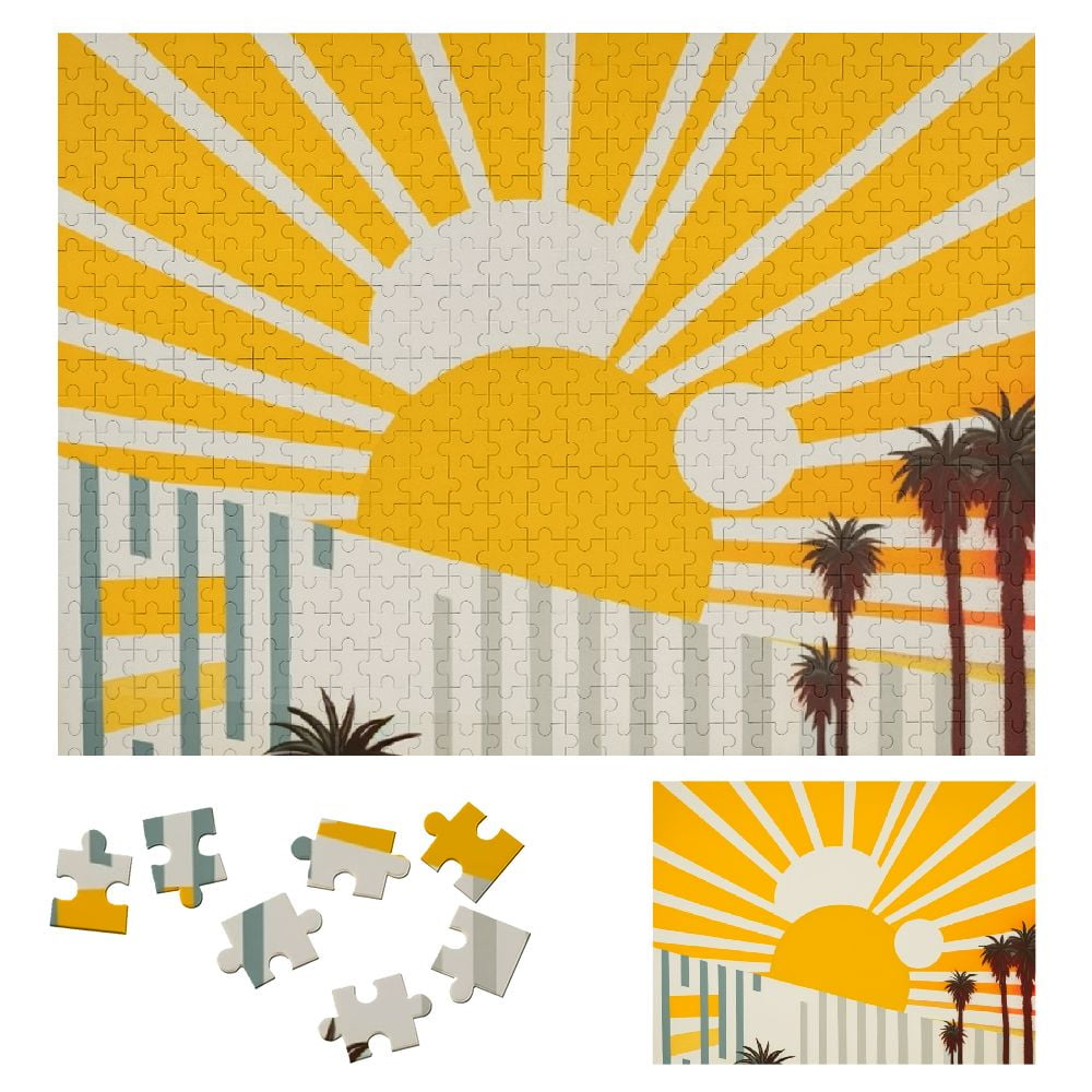 JEUXUS Sun Palm Trees Bauhaus Rayonism Wooden Jigsaw Puzzle Challenging ...