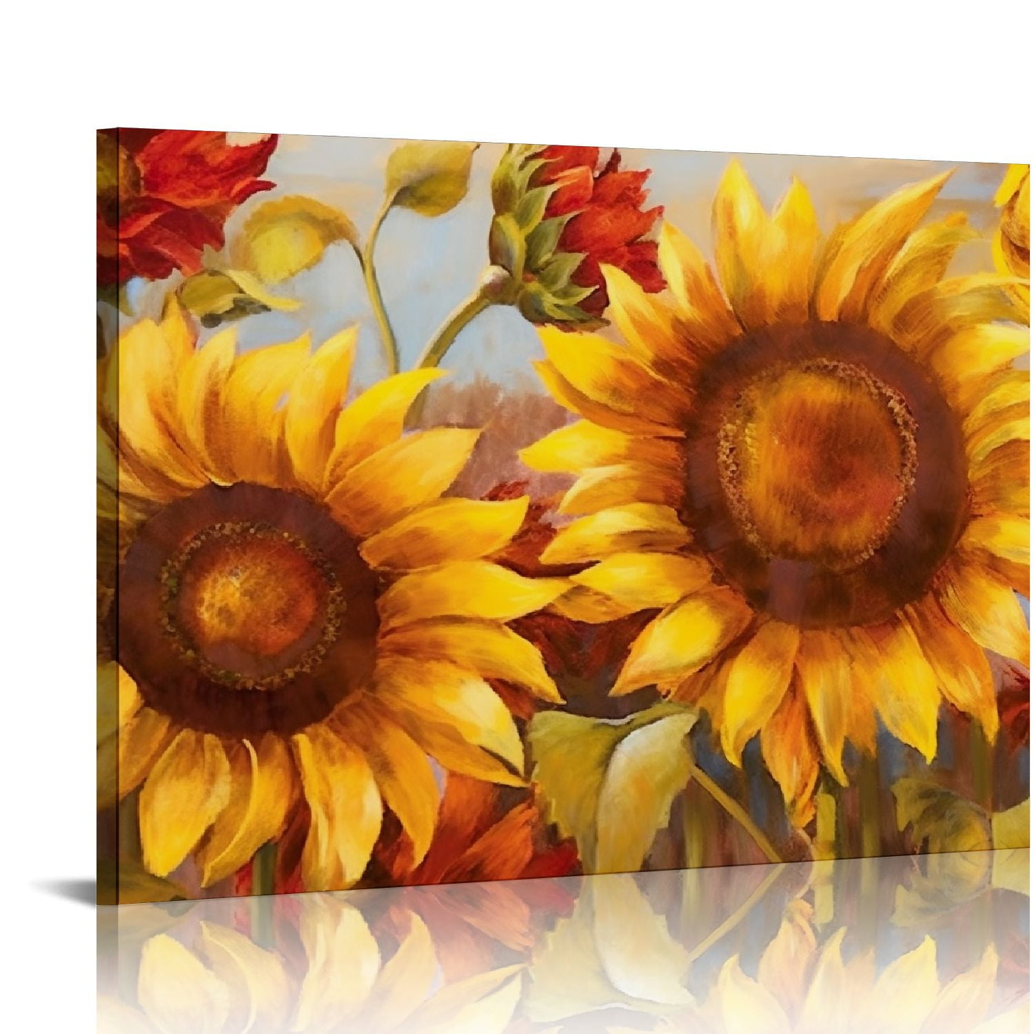 JEUXUS Sunflower Cheer Canvas Wall Art, Yellow Orange Flower Wall Decor ...