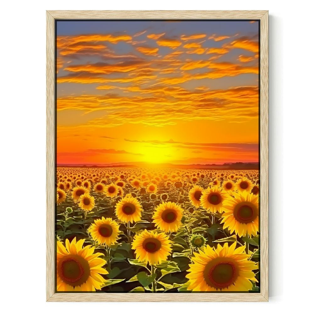 JEUXUS Sunflower Picture Yellow Flower Wall Decor Sunset Landscape ...
