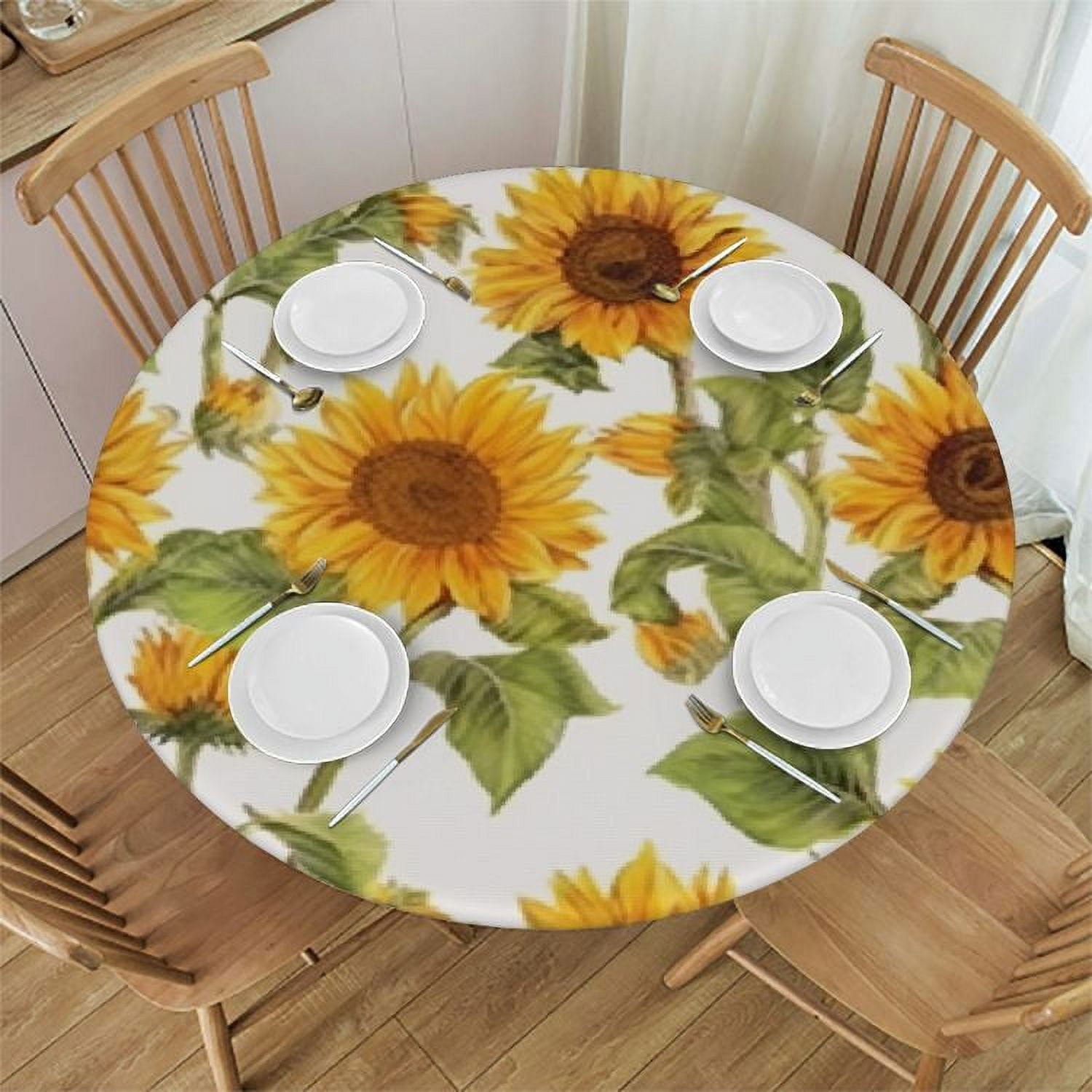JEUXUS Sunflower Table cover Floral Round Table Cover Polyester Water ...
