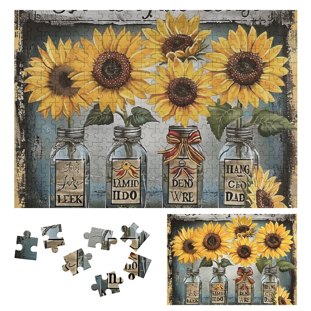 JEUXUS Sunflowers, Mason Jars, Folk Art Wooden Jigsaw Puzzle for Adults ...