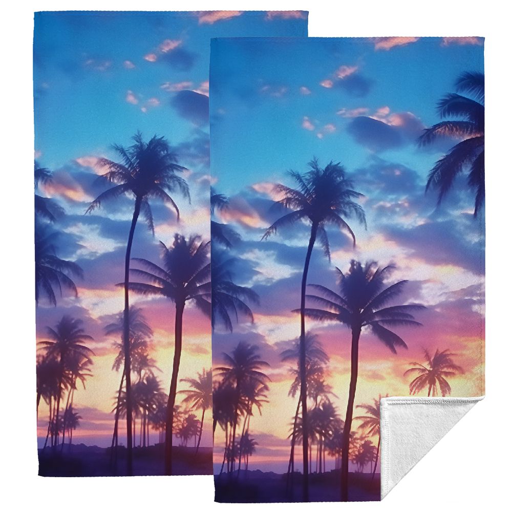 JEUXUS Sunset Palm Trees Blue Sky Absorbent Hand Towels 27.5*16in for ...