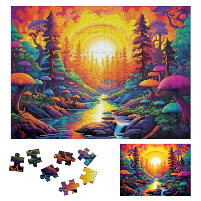 JEUXUS Sunset Psychedelic Art Wooden Puzzle Challenging Difficult Wood ...