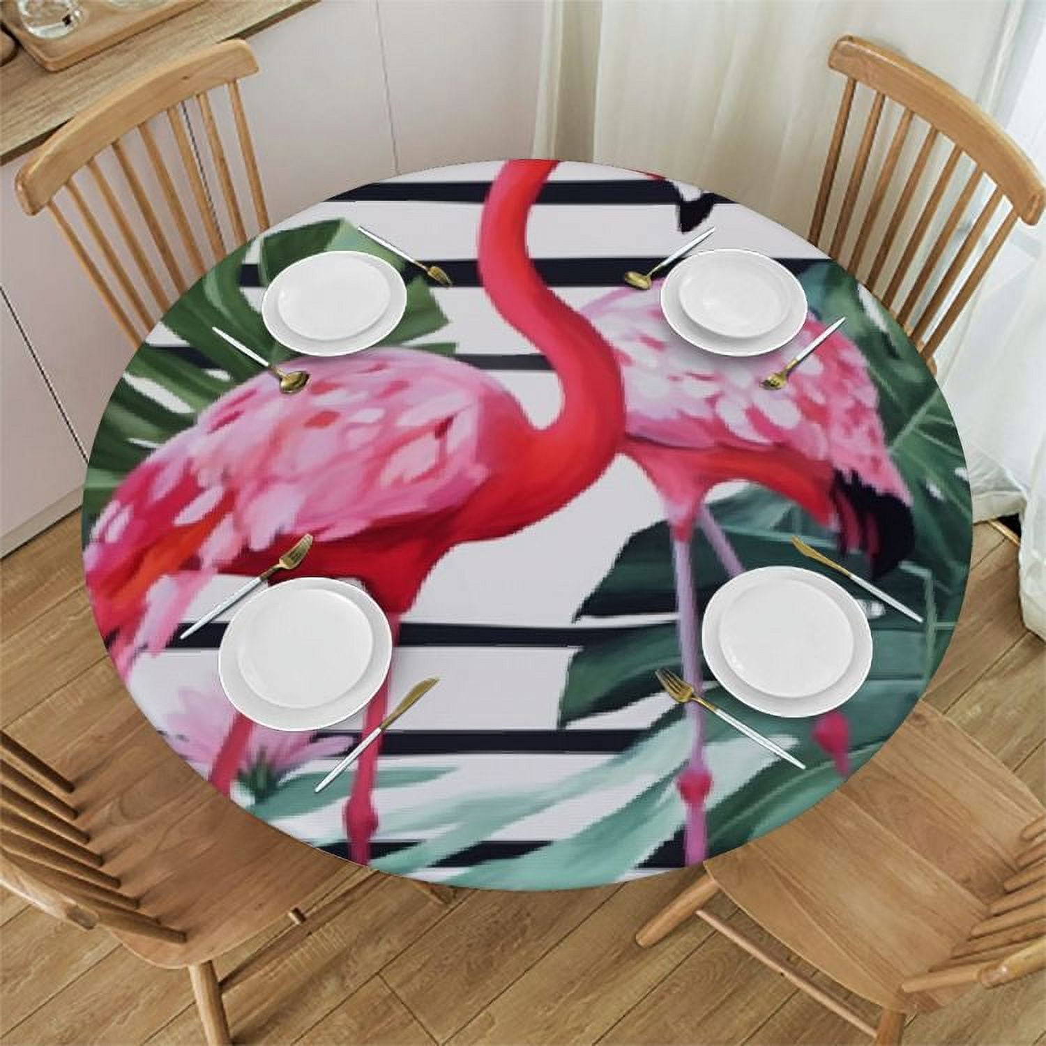 JEUXUS Table Cloth Flamingo Round Tablecloth Birds Pink Flamingos ...