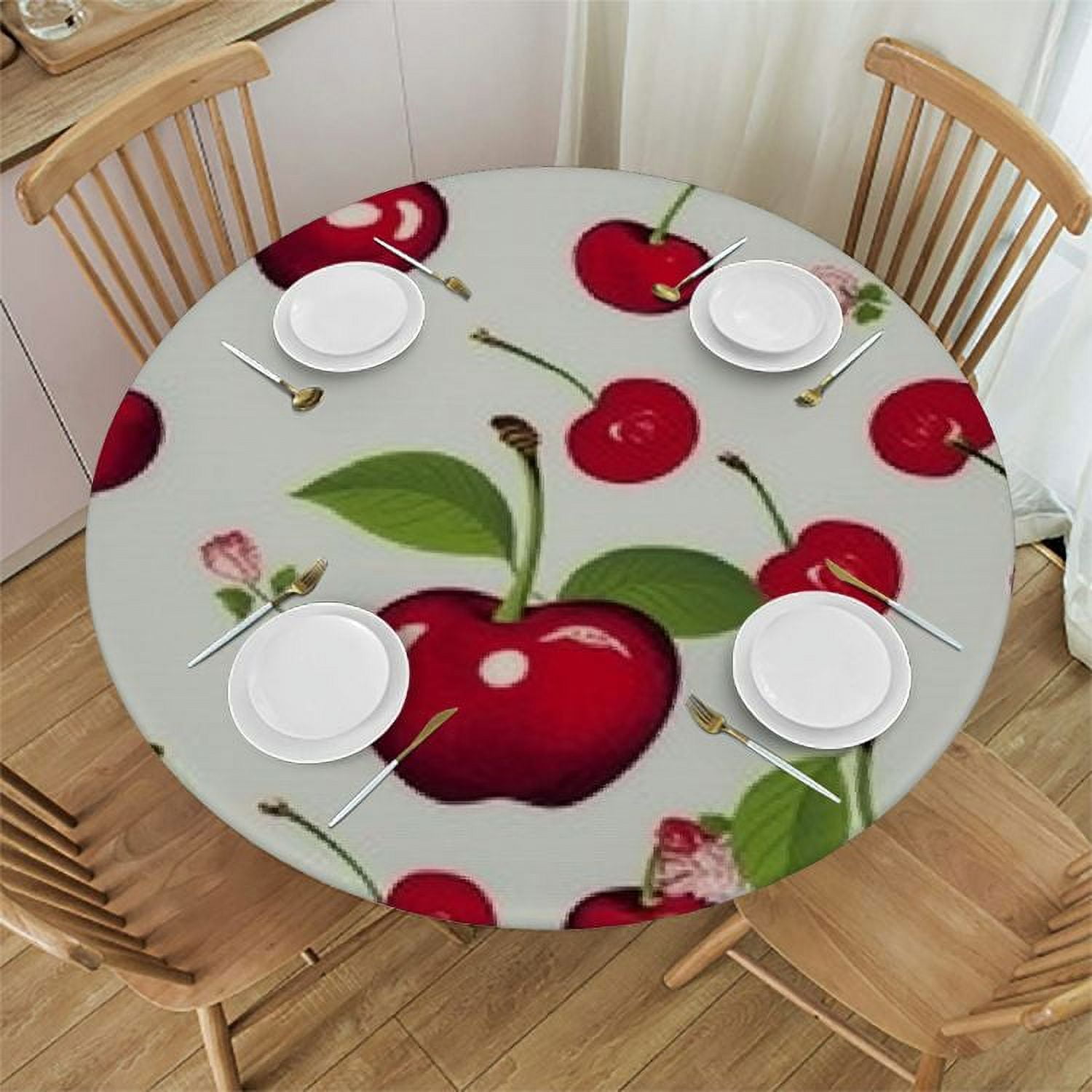 JEUXUS Table Cover Elastic Edged Cute Fruit Cherry Red Dot Tablecloths ...