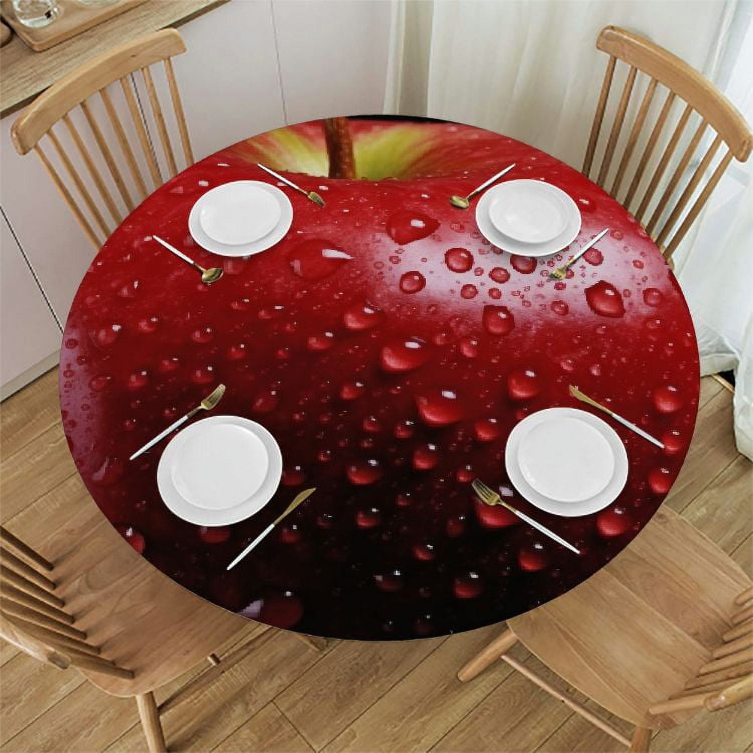 JEUXUS Table Round Cover Elastic Edged Tablecloth, Realistic Red Fruit ...