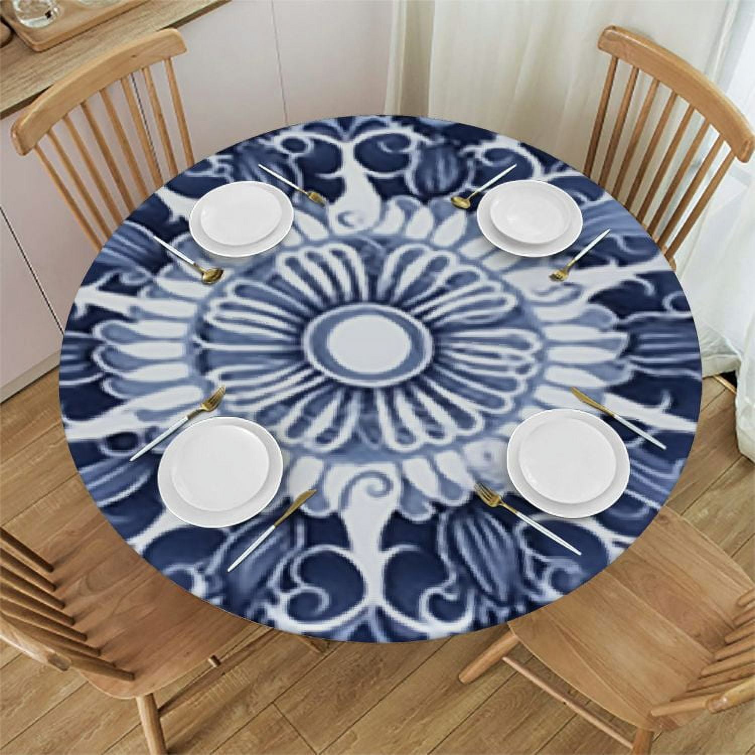 JEUXUS Tablecloth Mandala Pattern Tablecloths Diameter Round Blue and ...