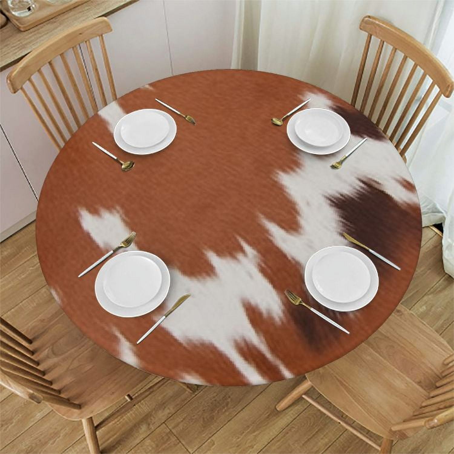 JEUXUS Tablecloth Round Cowhide Table Cloth Print Cow Farm Animal Brown ...