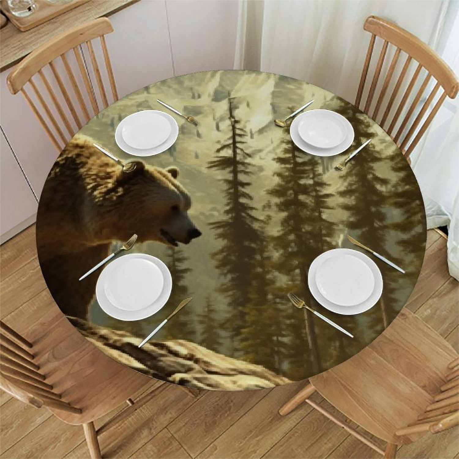 JEUXUS Tablecloth Round Grizzly Bear Table Cloth Animal Bear Brook ...