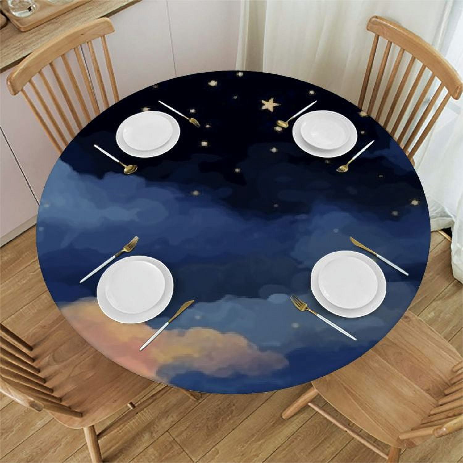 JEUXUS Tablecloth Round Stars and Clouds Table Cloth Dark Blue ...