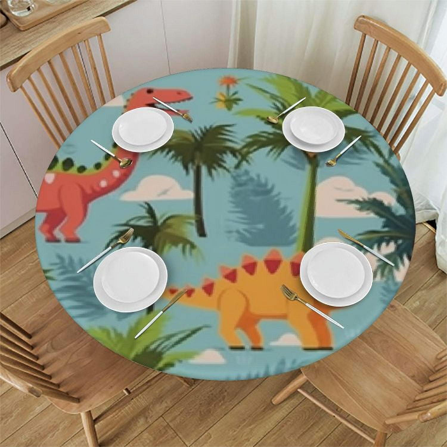 JEUXUS Tablecloth Round Table Cloth Cute Funny Cartoon Dinosaurs Sky ...