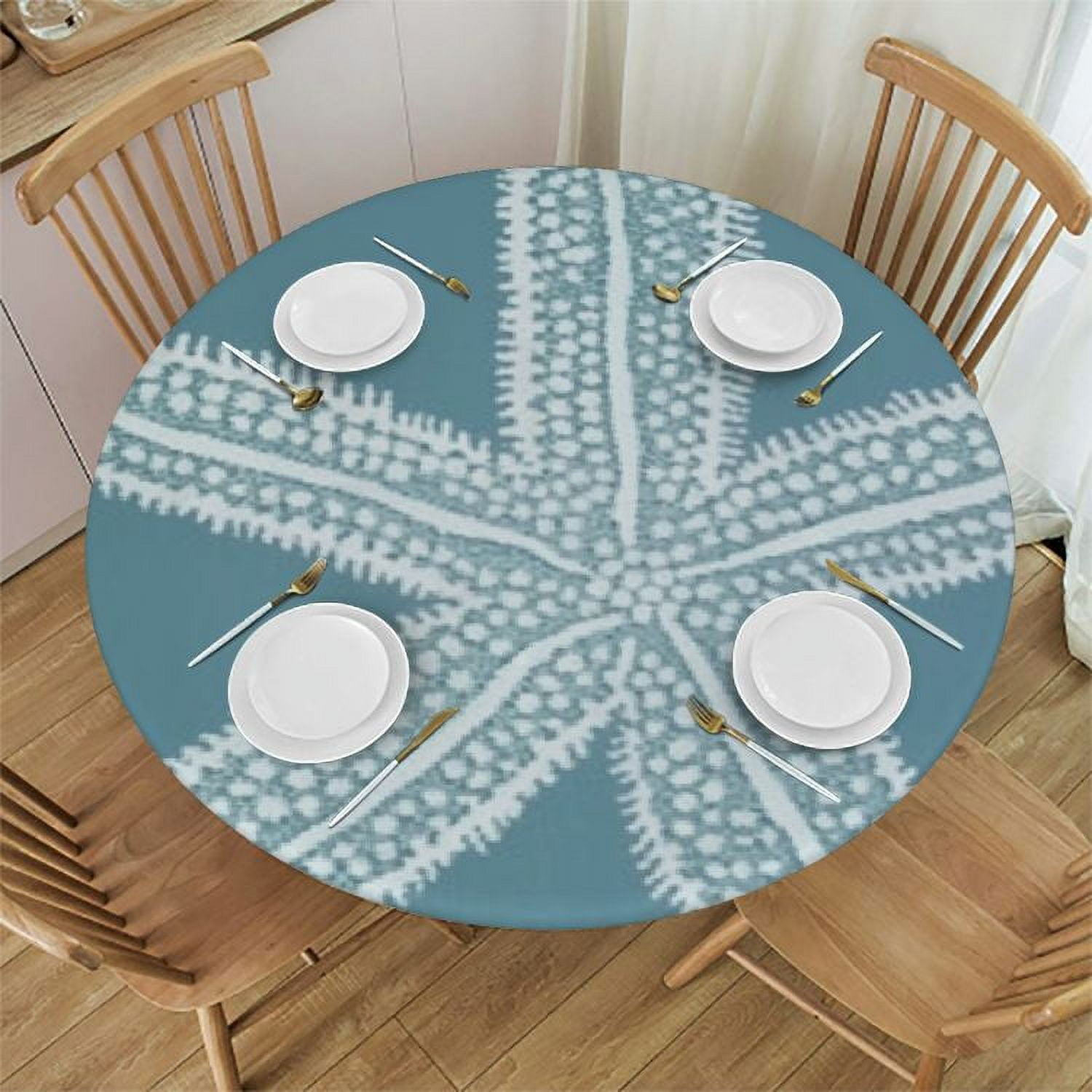 JEUXUS Tablecloth Round White Starfish Table Cloth Ocean Wildlife ...