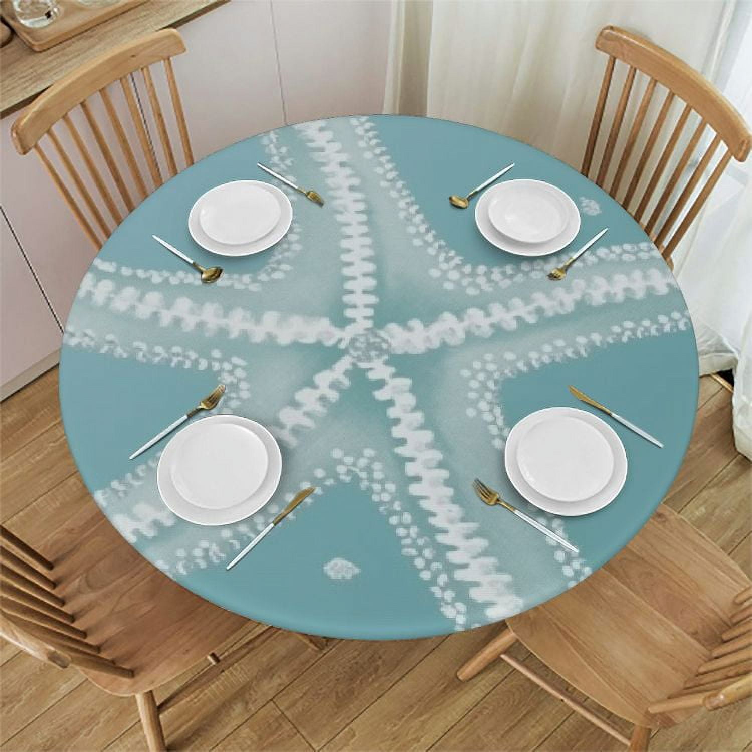 JEUXUS Tablecloth Round White Starfish Table Cloth Ocean Wildlife ...