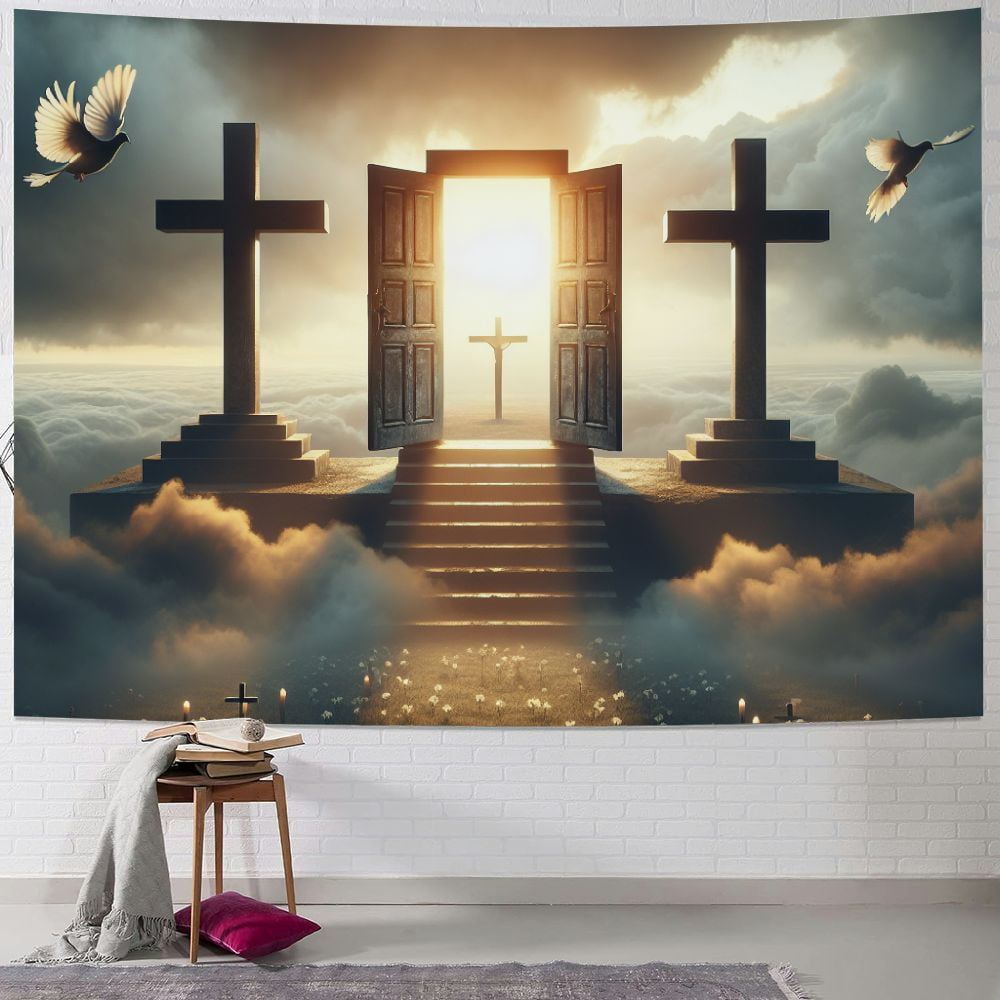 JEUXUS Tapestry Wall Hanging Christian Three Crosses Painting Painting ...