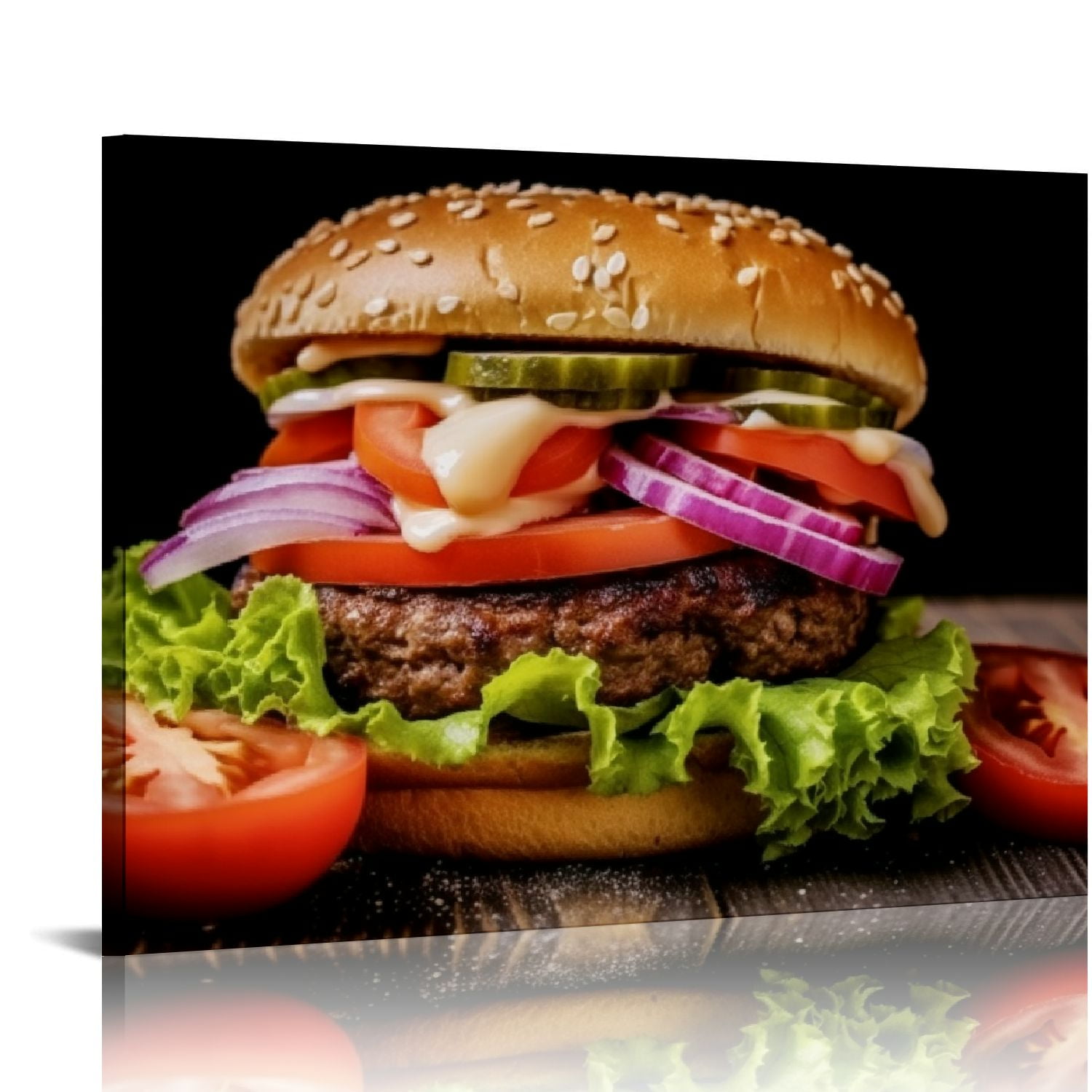 JEUXUS Tasty Beef Burger Rustic Kitchen Canvas Wall Art Print ...