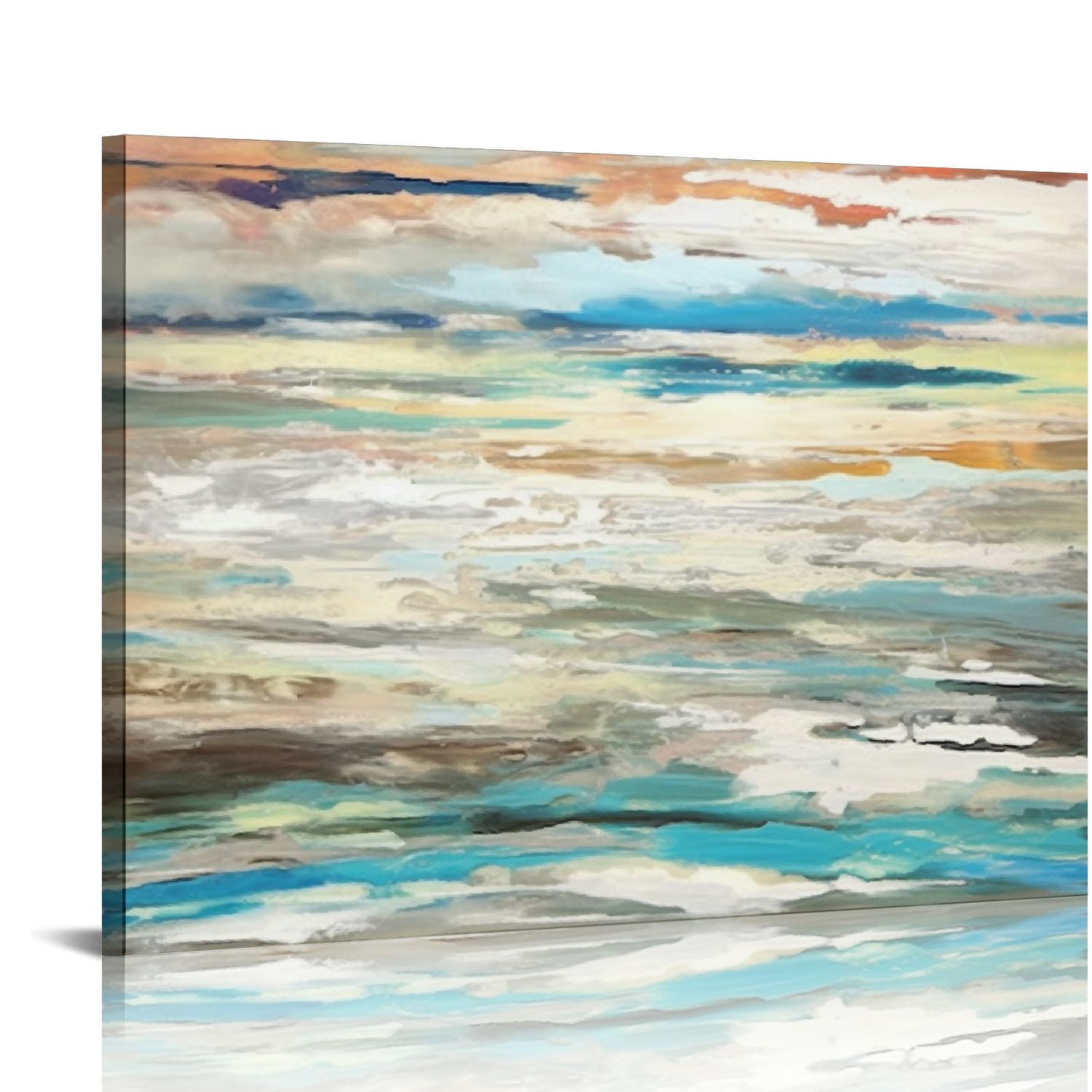 JEUXUS Teal Abstract Canvas Wall Art: Large Modern Painting Living Room ...