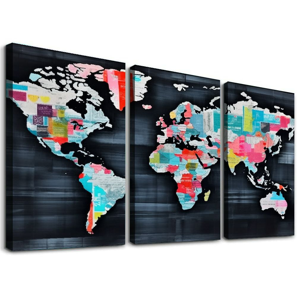 JEUXUS Teal Bedroom Wall-Art - World Map Wall Decor - World Maps For ...