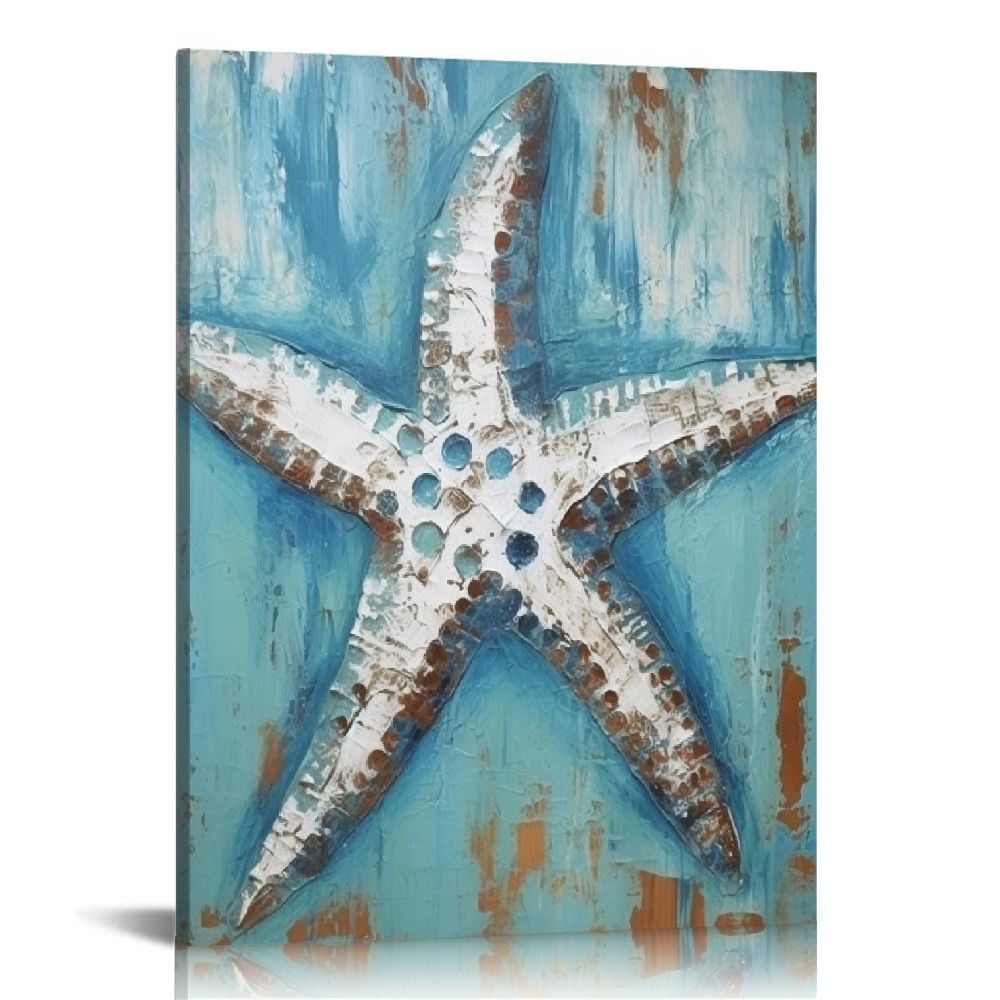 RUIYC Teal Ocean Wall Art Beach Seashell Wall Decor Vintage Nautical ...