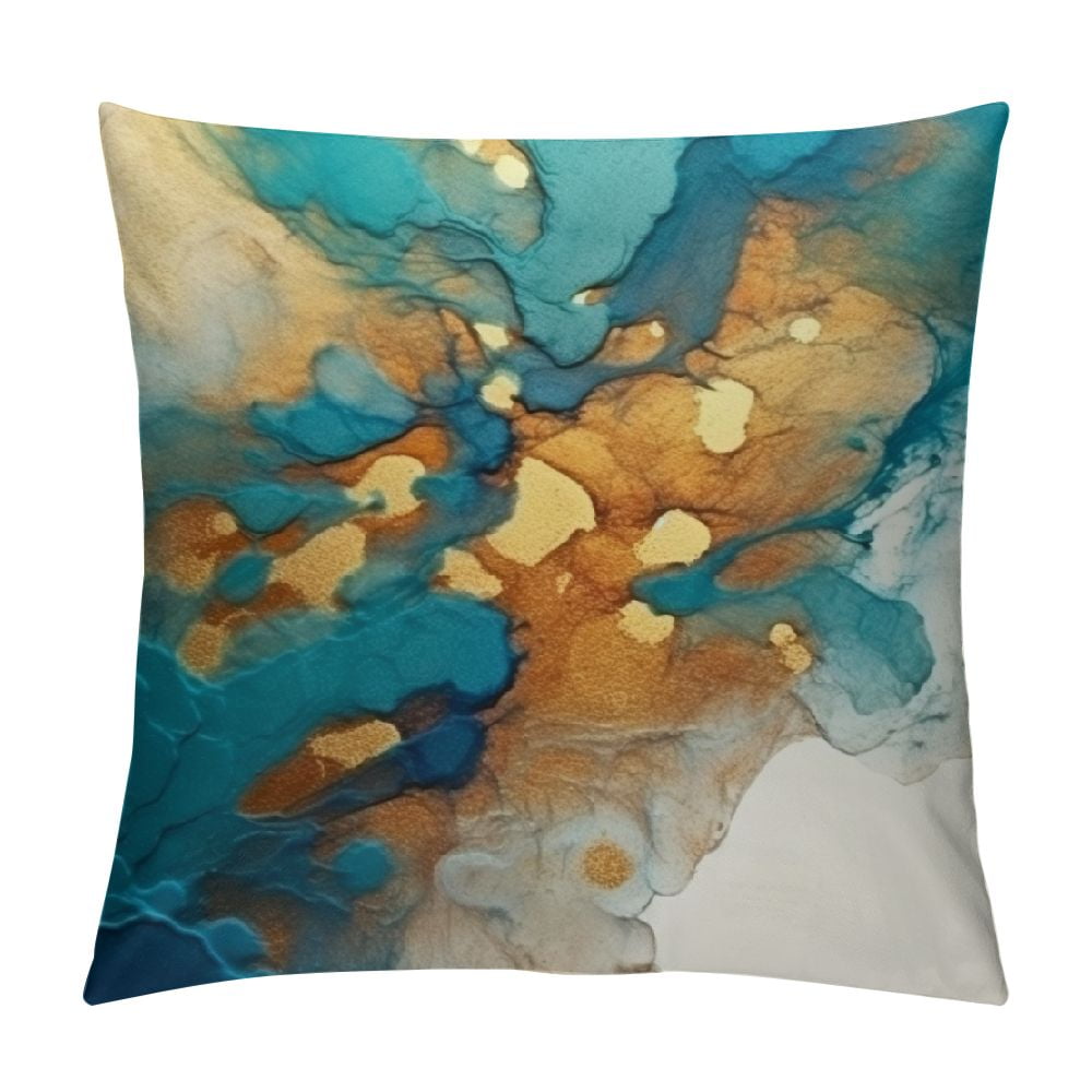 JEUXUS Teal Gold Pillow Covers Couch Pillows for Living Room Teal Blue ...