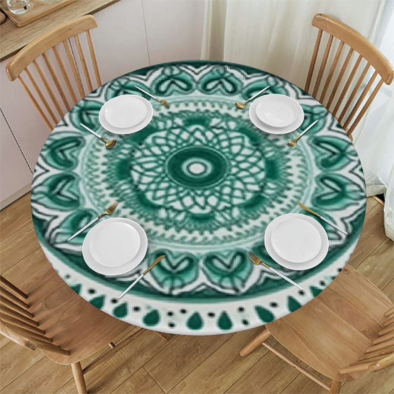 JEUXUS Teal Grey Boho Round Tablecloth Modern Mandala Art Turquoise ...