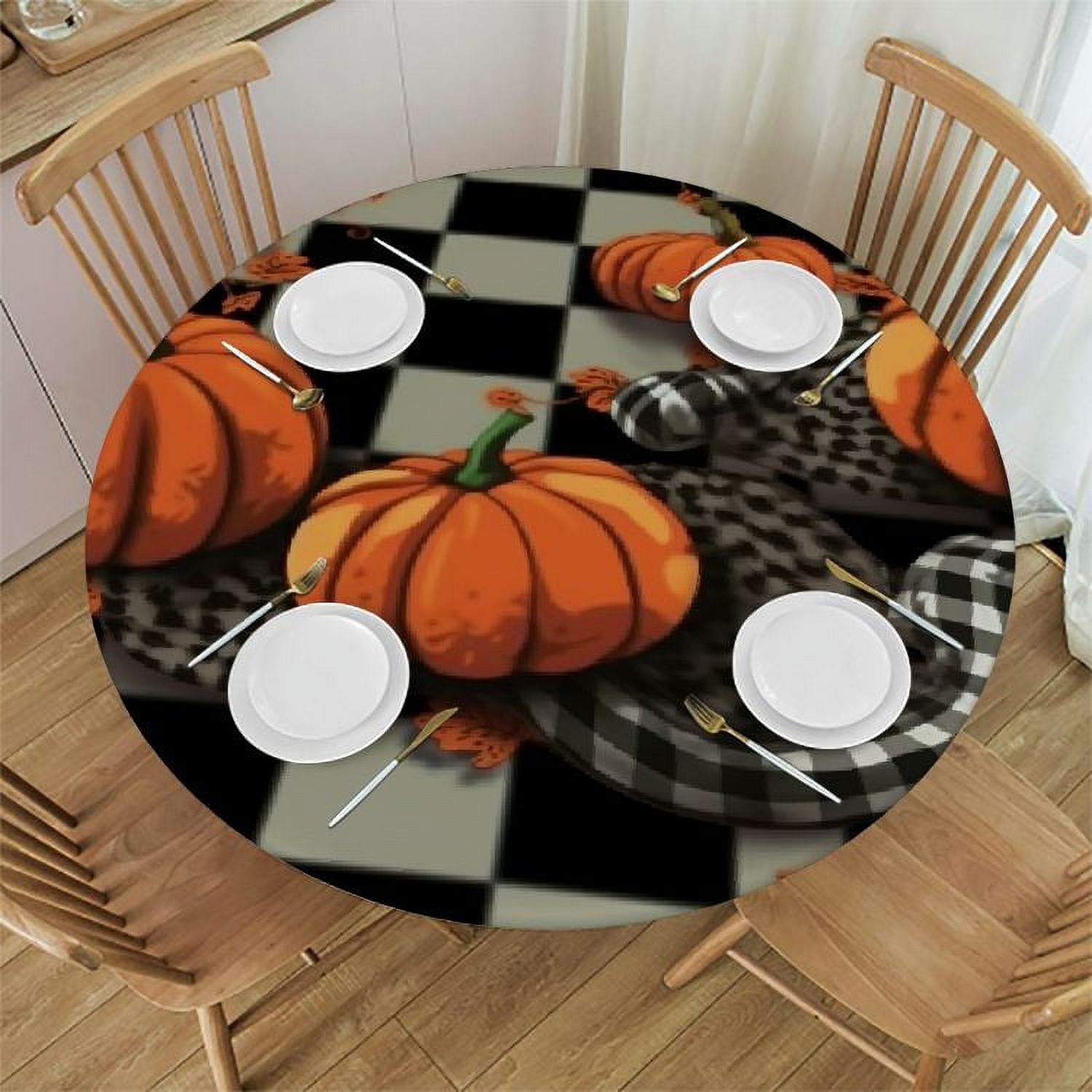 JEUXUS Thanksgiving Tablecloth Black and White Checkered Pumpkin ...