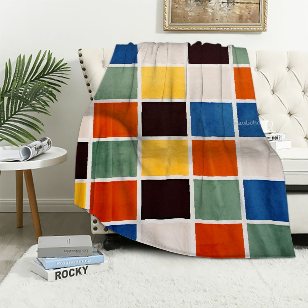 JEUXUS Throw Blanket Checkerboard Rainbow, Colorful Chessboard Flannel ...