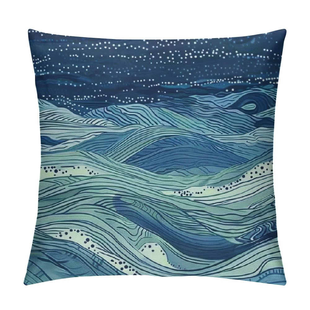 JEUXUS Throw Pillow Cover Abstract Blue Waves Hand Drawn Striped Sea ...