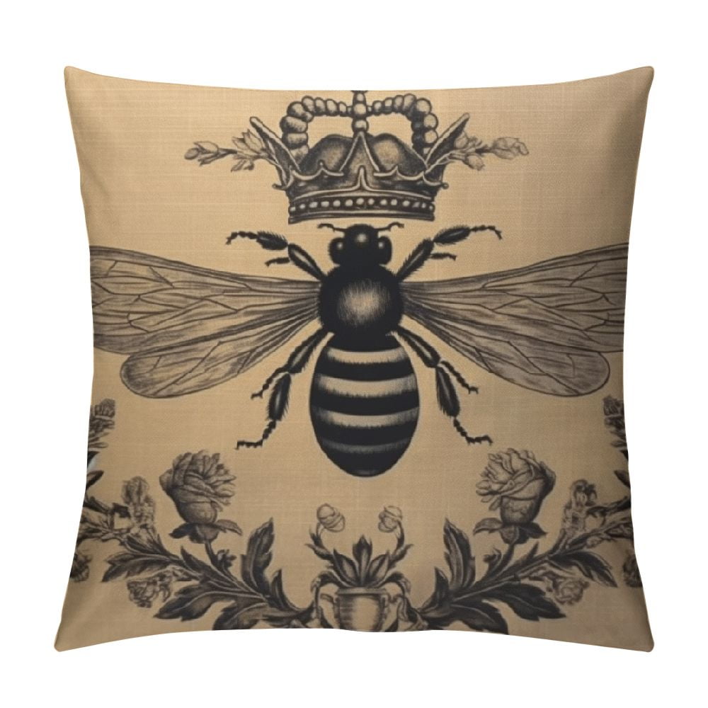 JEUXUS Throw Pillow Cover Bee Vintage Queen Bees Animal Retro Crown ...