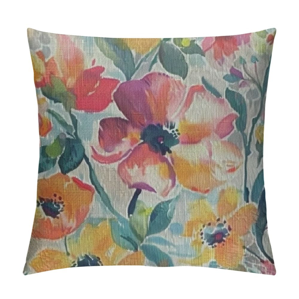 JEUXUS Throw Pillow Cover Colorful Wildflowers Watercolor Floral Red ...
