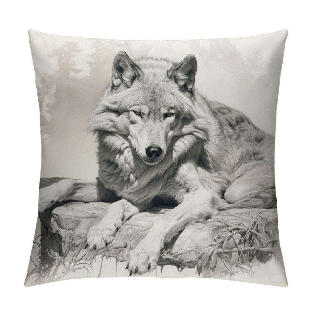 JEUXUS Throw Pillow Cover ，Howling Wolf Square Throw Pillow Cases ...