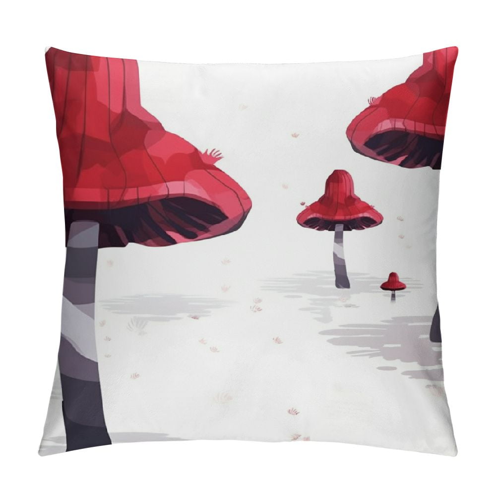 Jeuxus Throw Pillow Cover Mushrooms Pink Plants Fungus Three Fungi