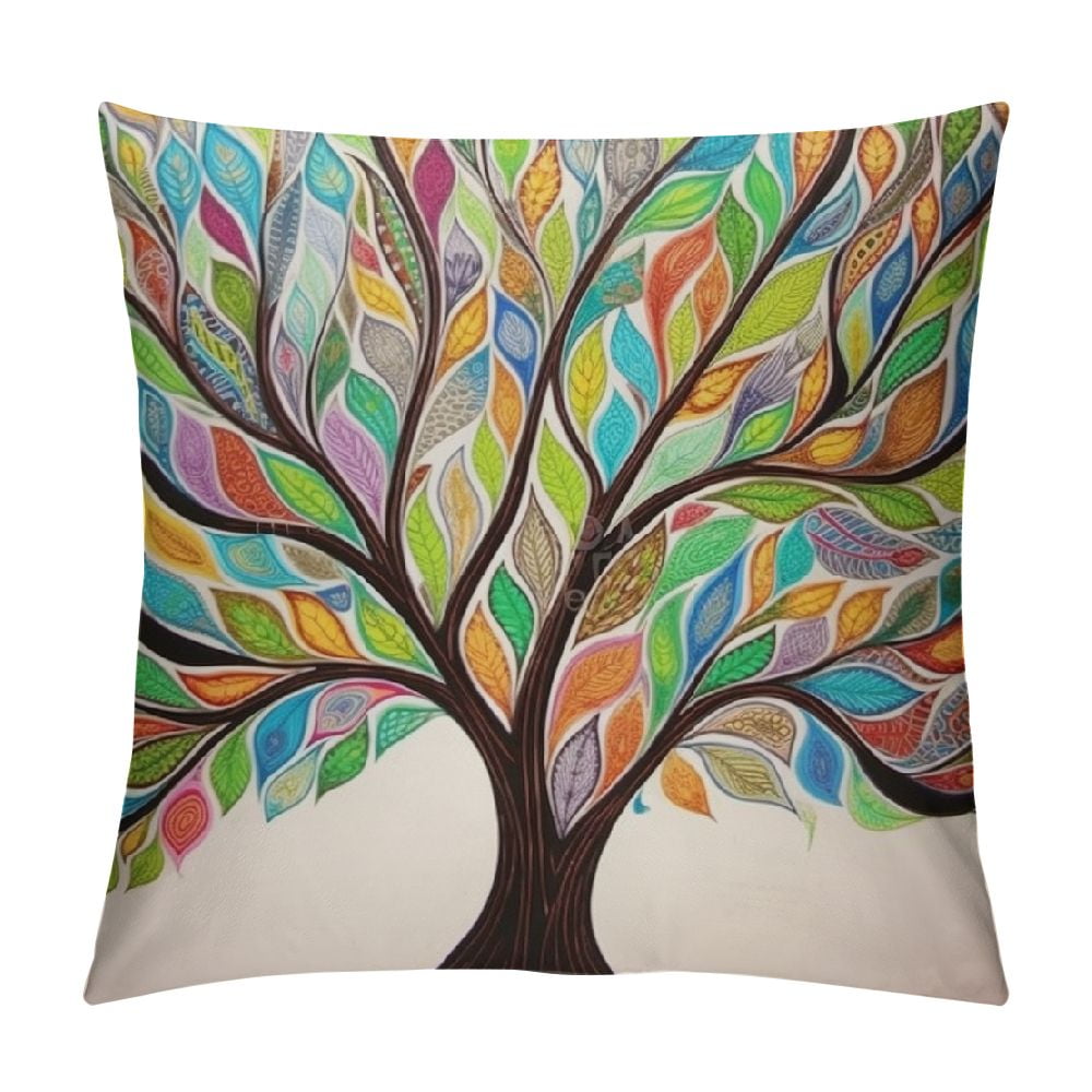 RUIYC Throw Pillow Cover Tree Colorful Tree Big Old Branches Leaves ...