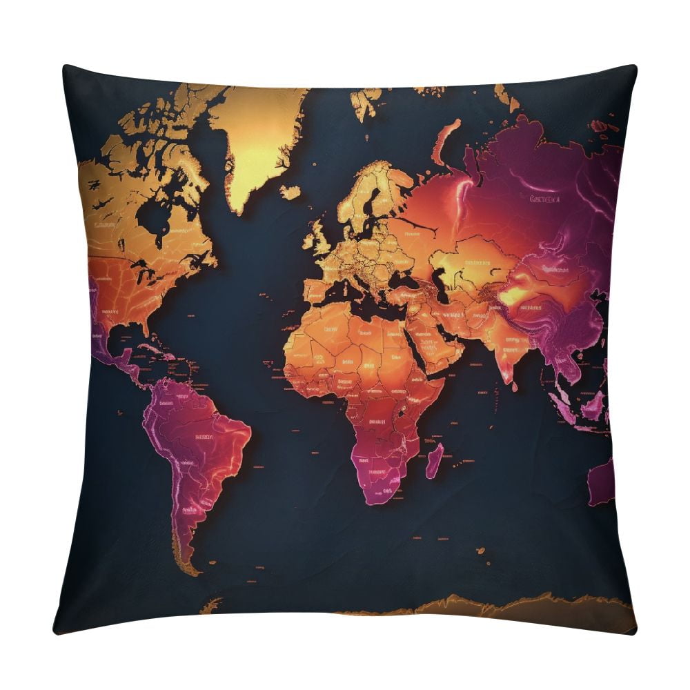 JEUXUS Throw Pillow Cover World Map Vintage Map Old Antique Retro Color ...