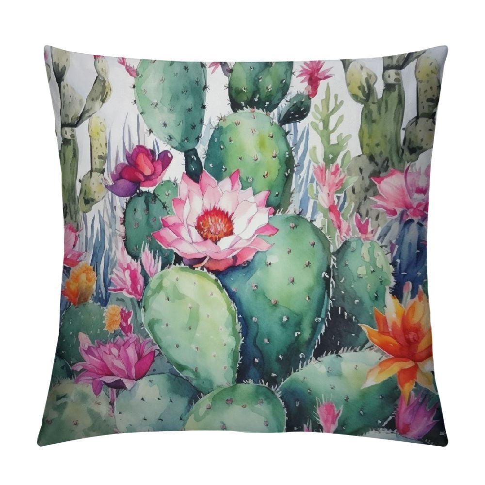 RUIYC Throw Pillow Covers Boho Watercolor Cactus Flowers Feathers ...
