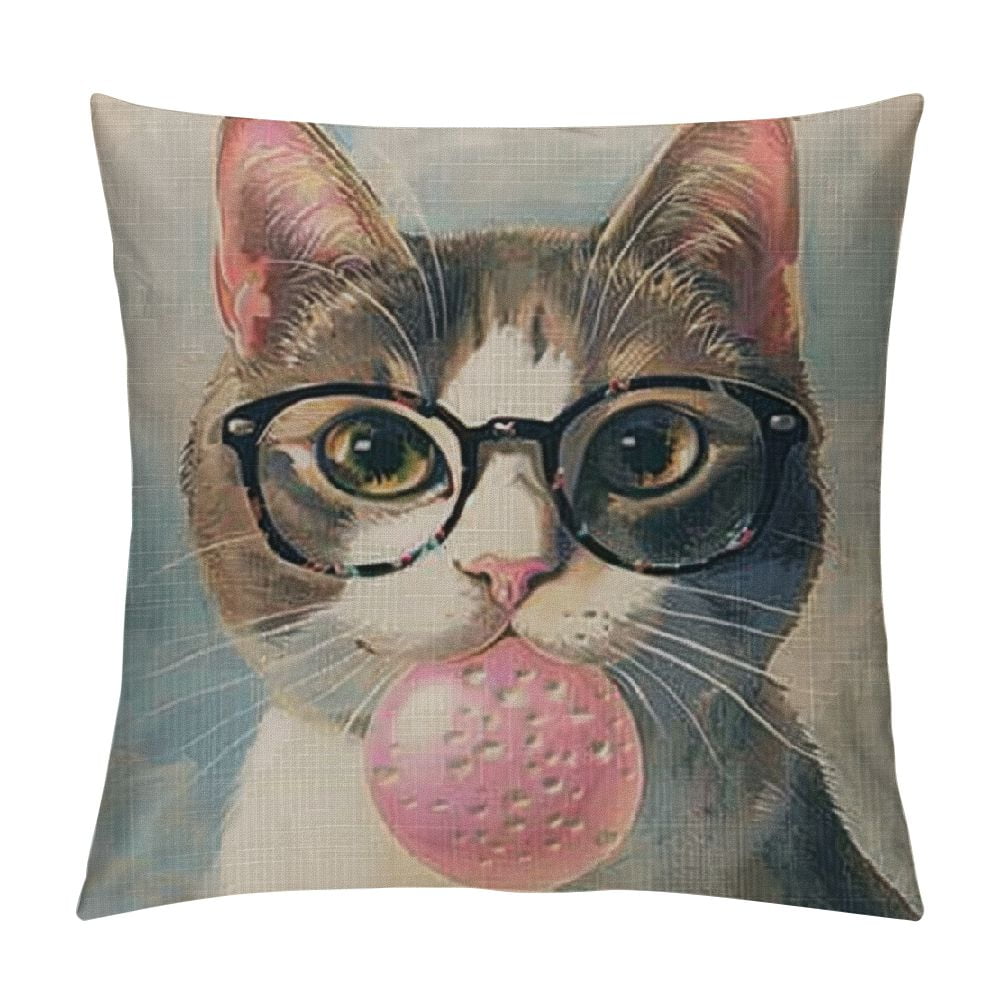 JEUXUS Throw Pillow Covers Cat Pillow Cases Animal Kitty Pillowcase ...