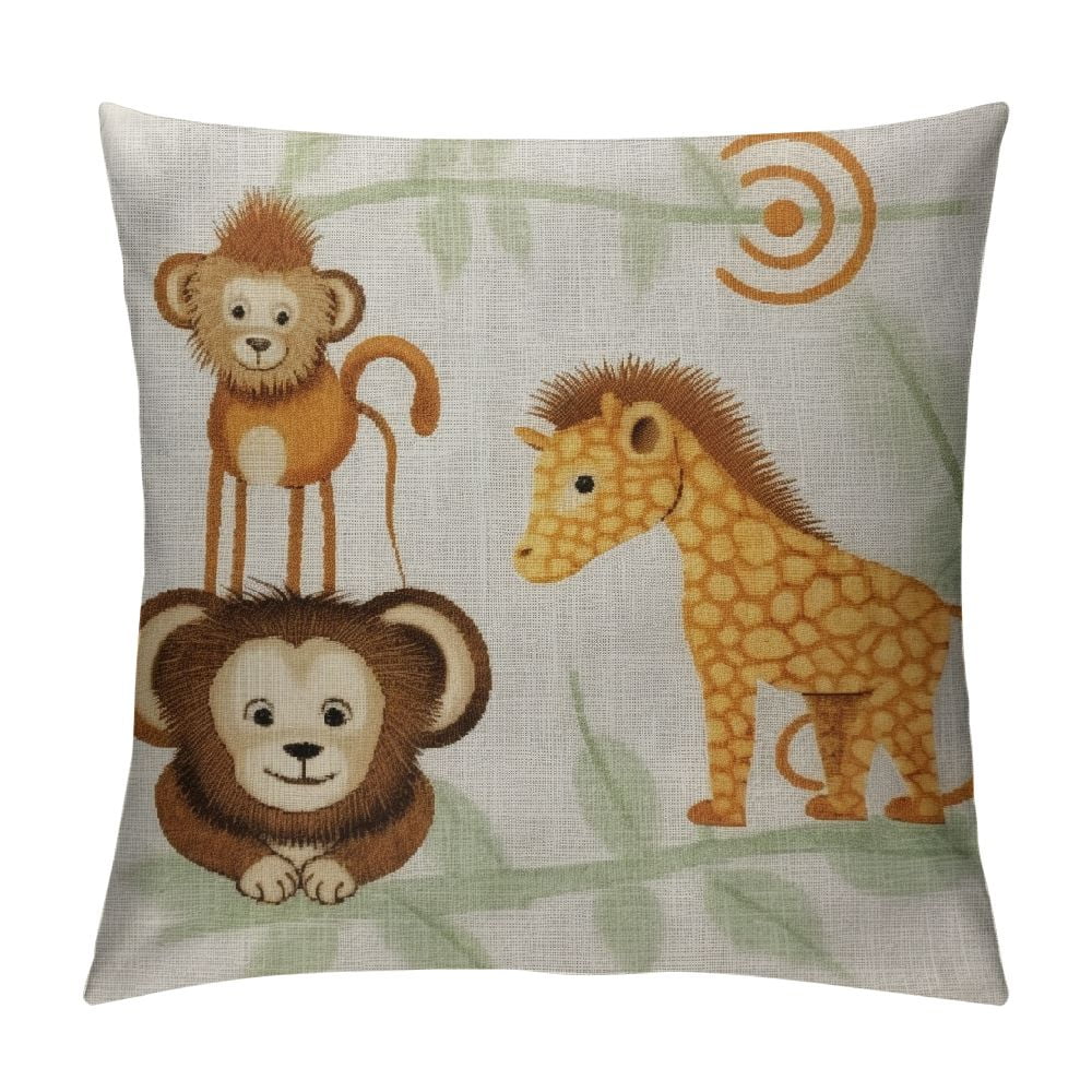 JEUXUS Throw Pillow Covers For Couch Cute Jungle Animal Bed Or Sofa ...