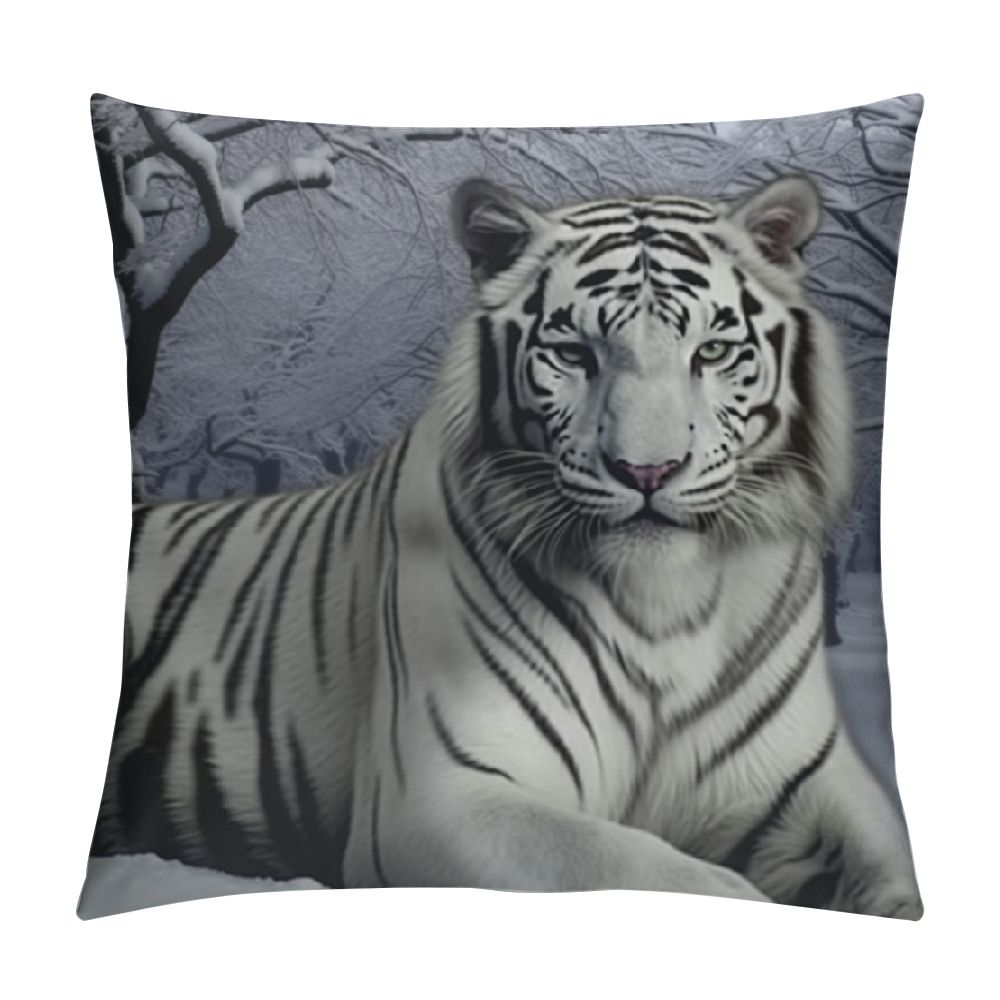 JEUXUS Tiger Farmhouse Oblong Rectangle Throw Pillow Case White ...