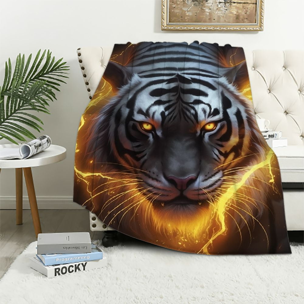 JEUXUS Tiger Gifts Blanket, Cool Black Fire Tiger Blanket, Tiger ...