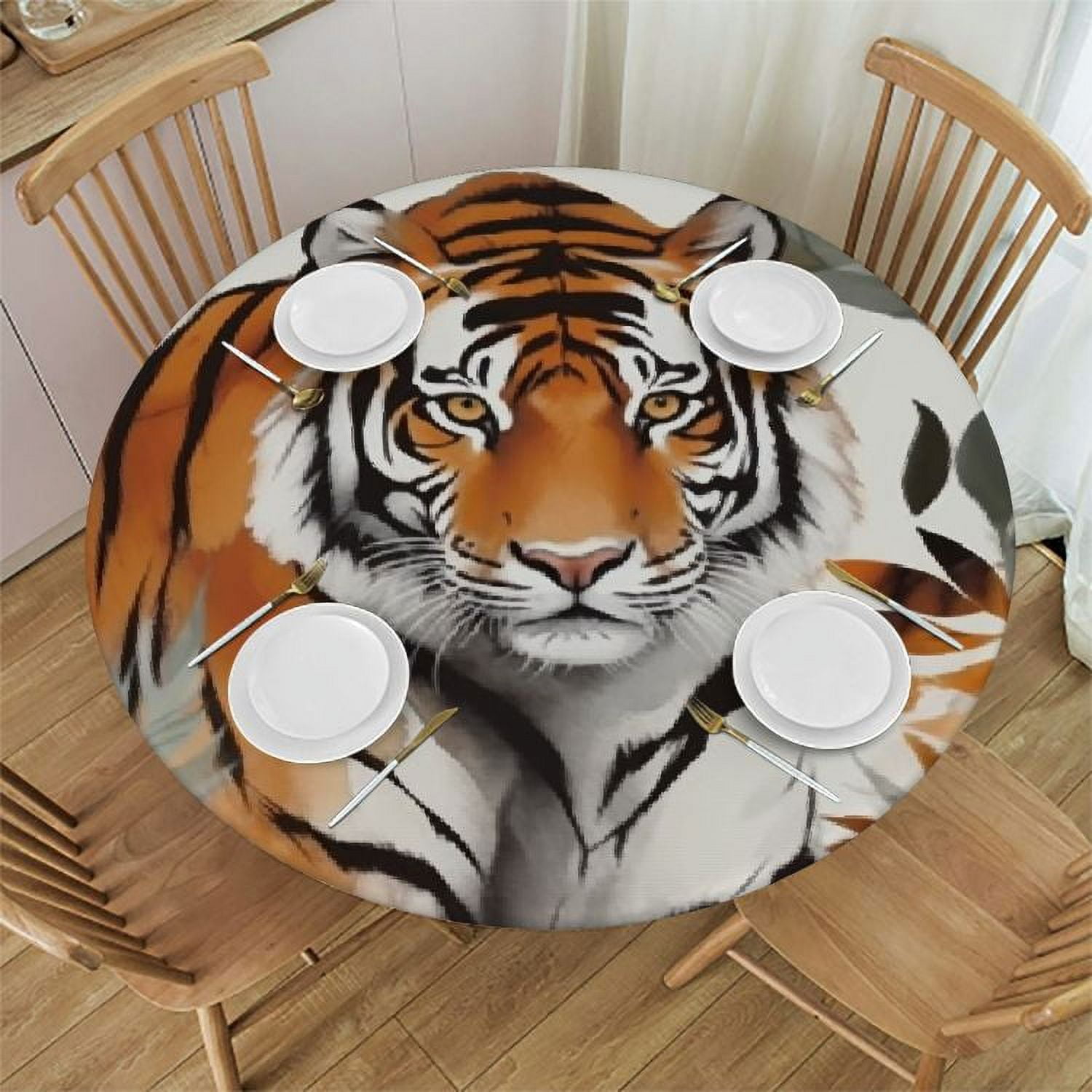 JEUXUS Tiger Palm Leaves Round Tablecloths Tropical Jungle Animal ...