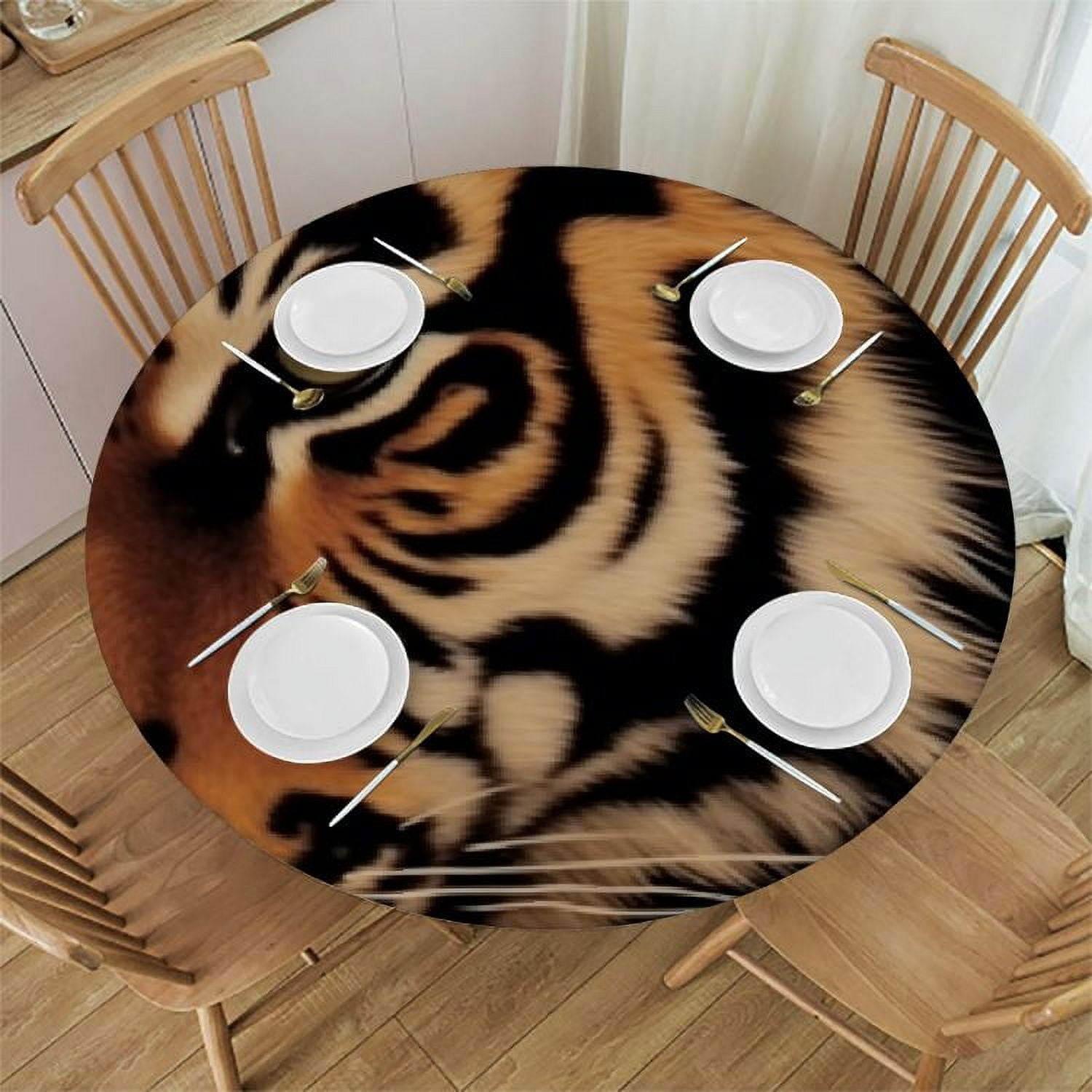 JEUXUS Tiger Print Round Tablecloth with Elastic Edge Fitted Waterproof ...