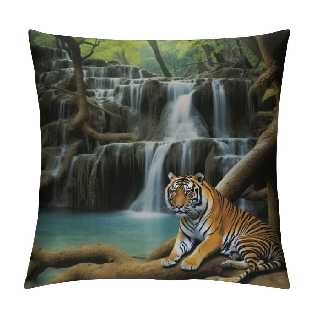 JEUXUS Tiger Throw Pillow Cover Tropical Banyan Tree Pure Limestone ...