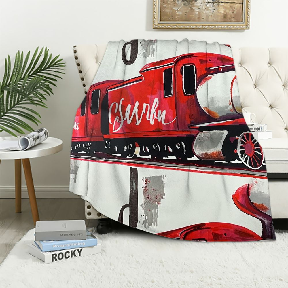 RUIYC Train Plush Blanket Throw Equipment Trucks Bed Blanket ...
