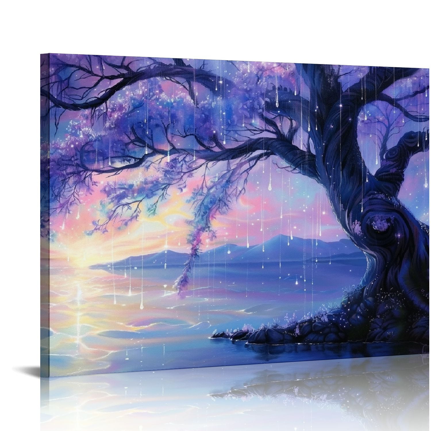 JEUXUS Tree Big Wall Decor Living Room Wall Purple Impressionism Canvas ...