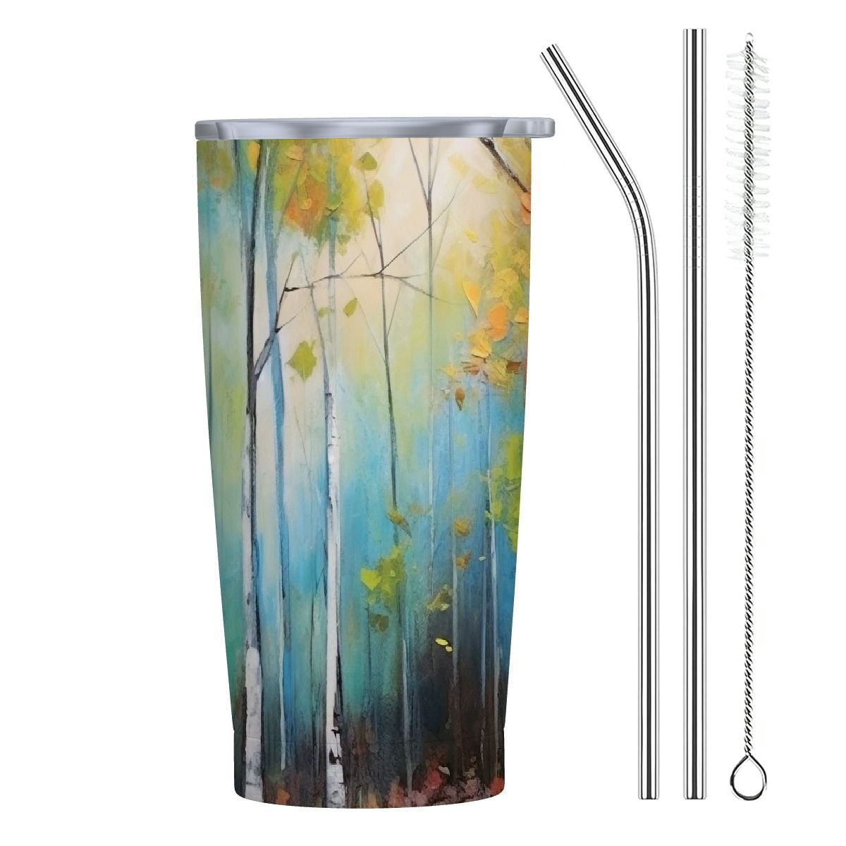 JEUXUS Trees Leaves 20oz Car Straw Cup (with Straw) 304 Stainless Steel ...