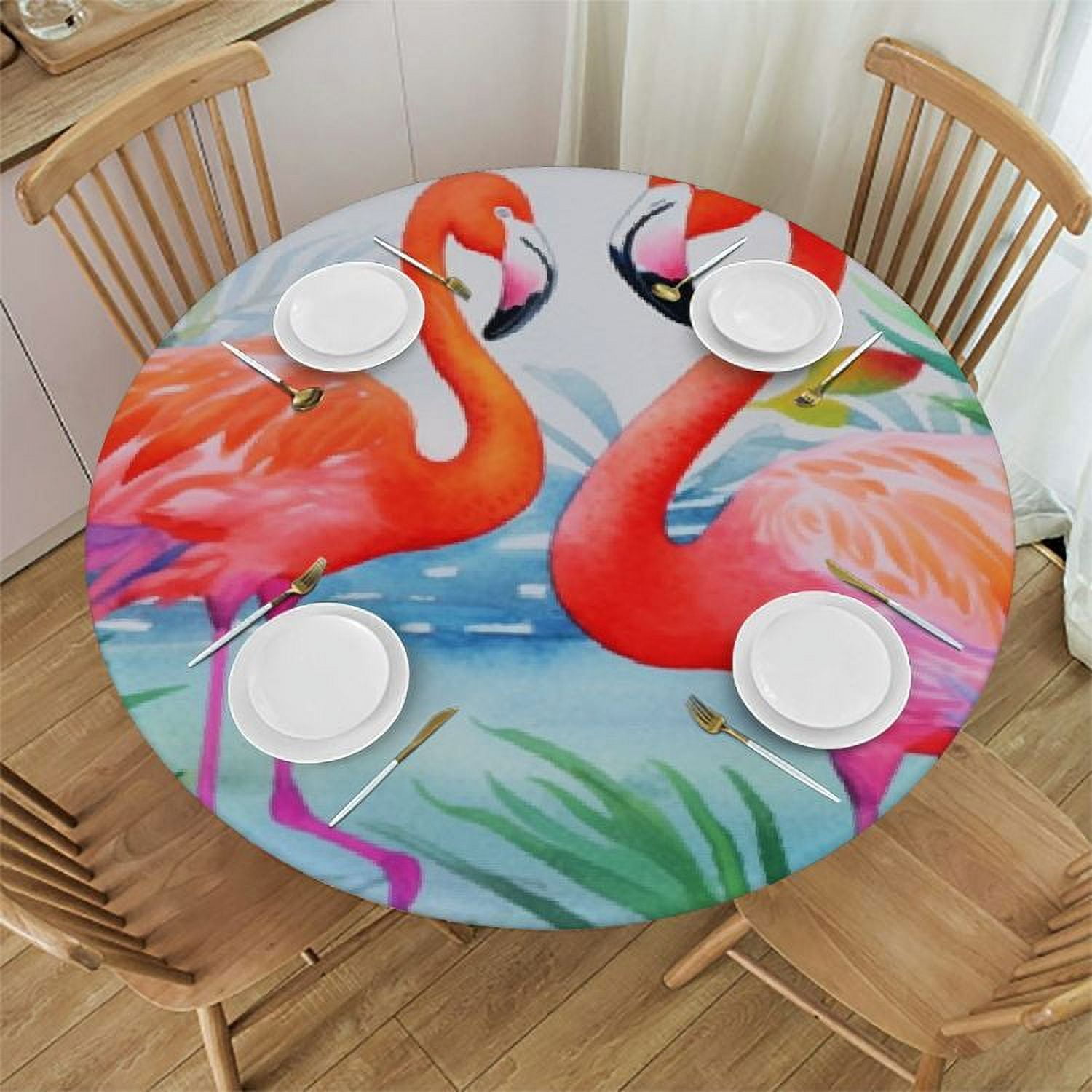 JEUXUS Tropical Flamingo Round Fitted Tablecloth with Elastic Edge ...