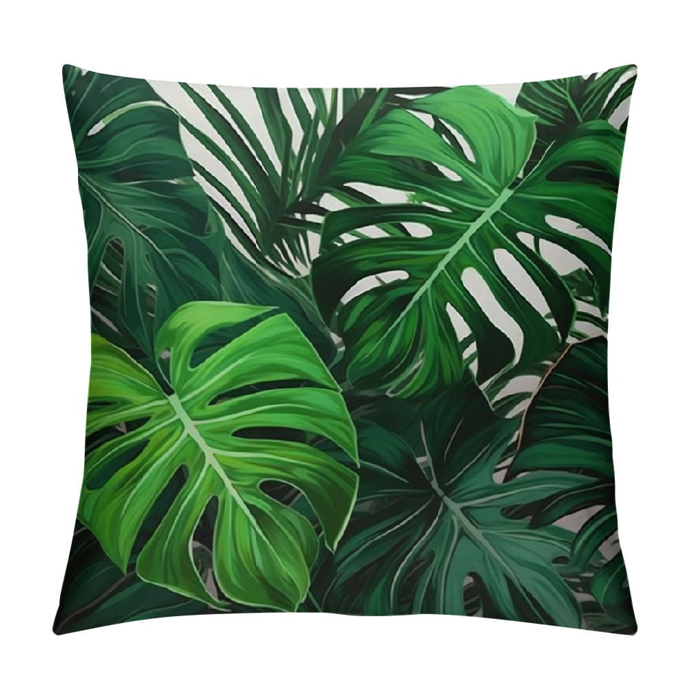 RUIYC Tropical Leaves Pillow Covers Monstera Palm Leaf Plant Print ...