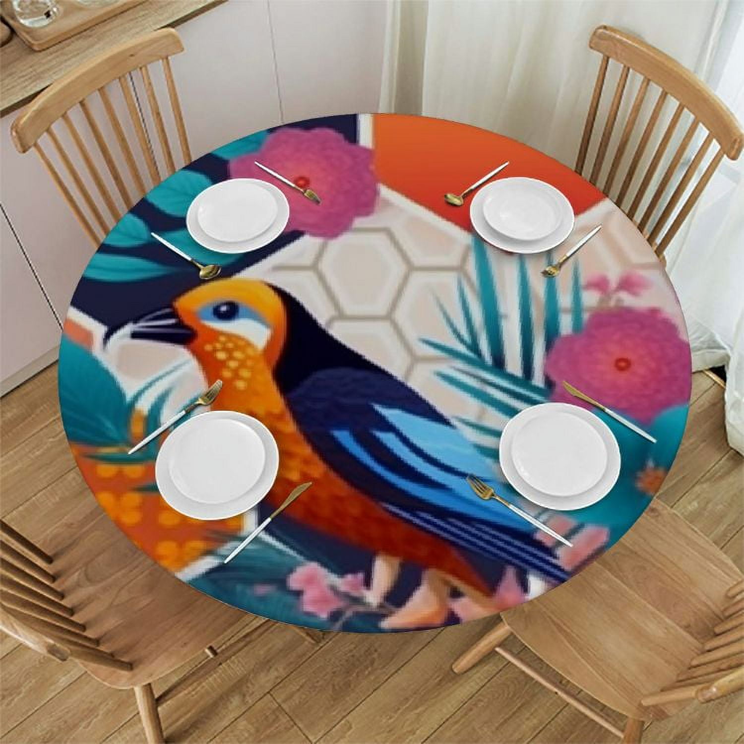 JEUXUS Tropical Leaves Round Table cover Fitted Table Cover with ...