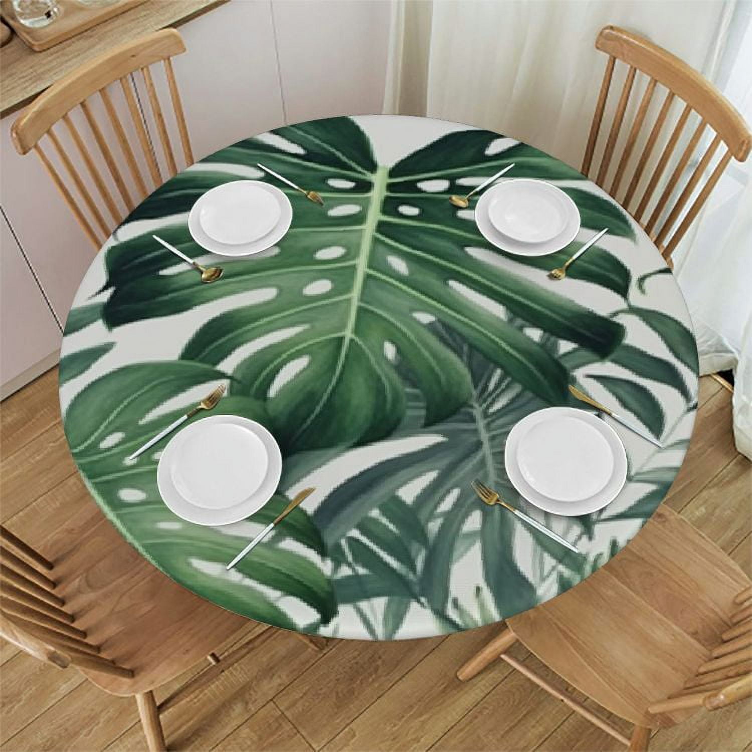 RUIYC Tropical Monstera Palm Leaf Round Table cover Waterproof Fabric ...