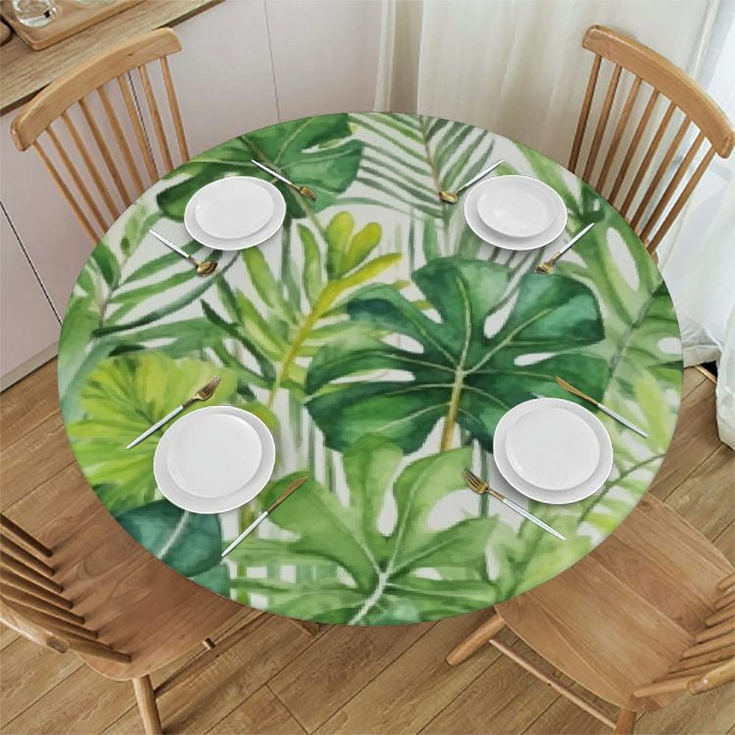 JEUXUS Tropical Palm Leaf Table cover Round Washable Banana Leaf Table ...