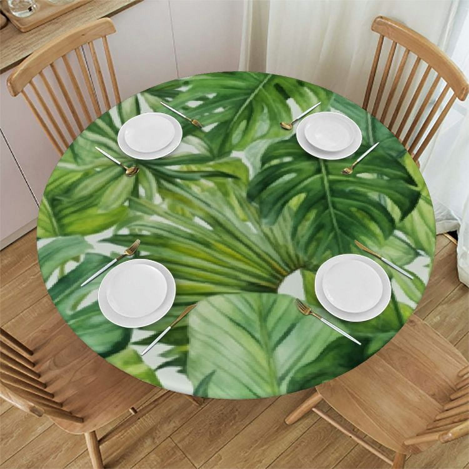 JEUXUS Tropical Palm Leaf Tablecloth Round Washable Banana Leaf Table ...